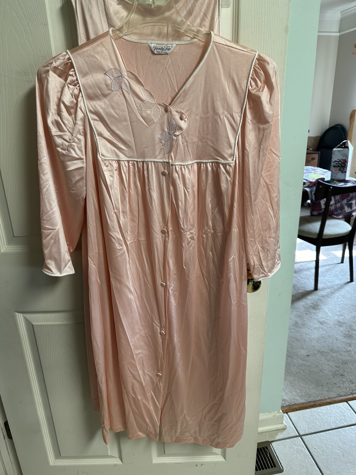 VNT 70s VANITY FAIR Nylon NIGHTGOWN Long Pink Robe Set Large Floral ...