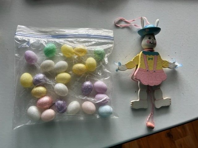vintage wooden jumping jack easter bunny ornament and 24 mini plastic ...