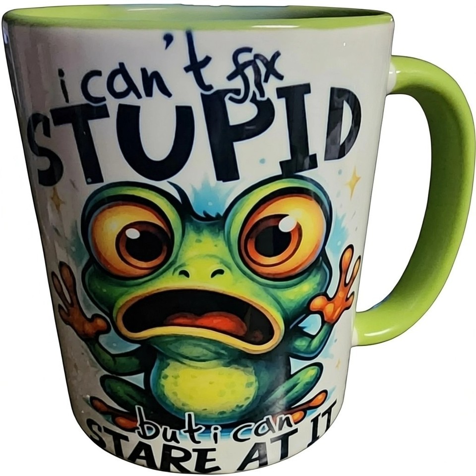 Funny Green Frog Coffee Mug with mouse pad - I Can't Fix Stupid" - 11oz ...