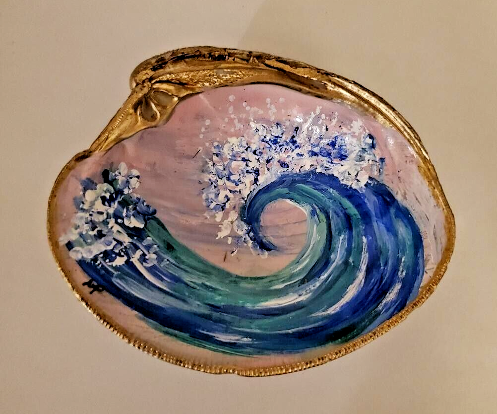 Hand Painted Seashell Beach Ocean Wave Sunset Clam shell By MELMAE | eBay