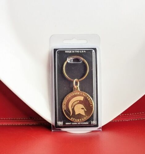 Michigan State Keychain College University GOLD Tone Mint COIN Spartans ...