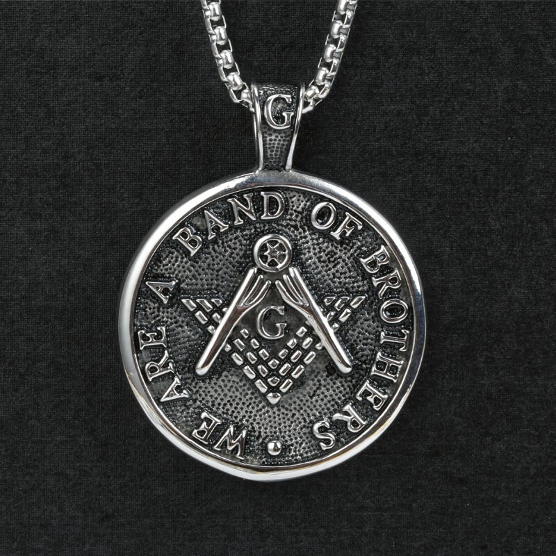 Stainless Steel Mens Freemason Masonic Necklace Pendant Jewelry Silver ...