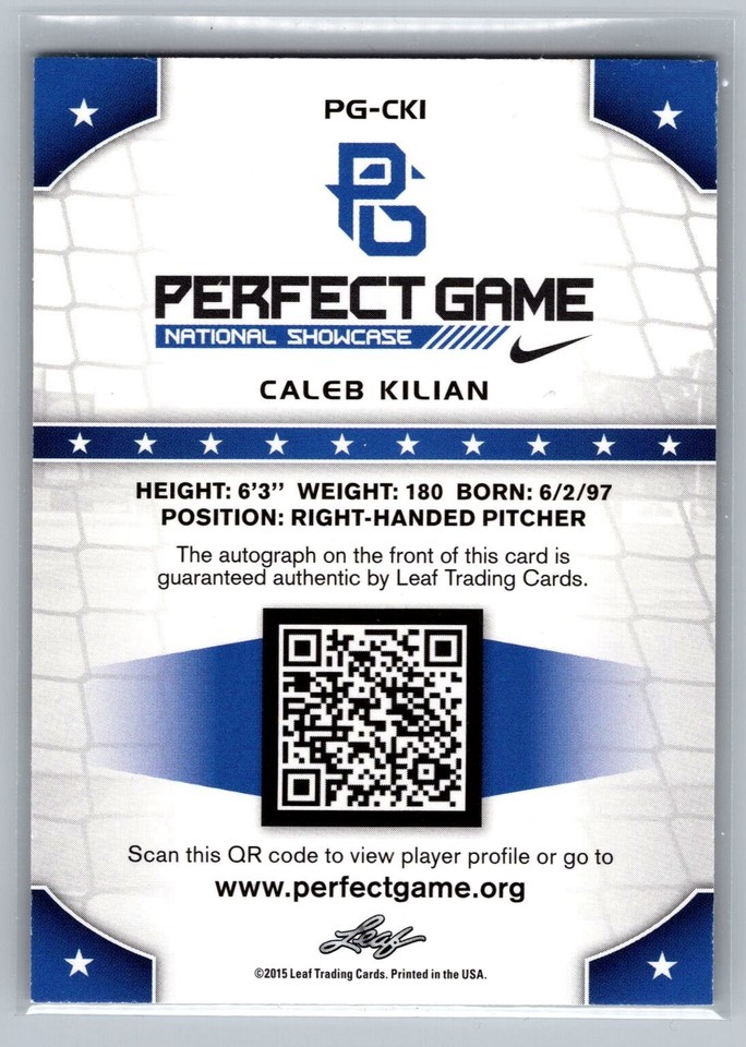 Caleb Killian 2015 Leaf Perfect Game #PG-CKI Auto First Printed Card ...