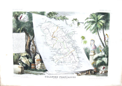 Pre-1900 - Antique Engraving Hand Color Map