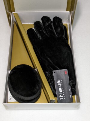 Ear Mitts Bandless Ear Muffs Black Mink Faux Fur & Black Velvet Gloves ...