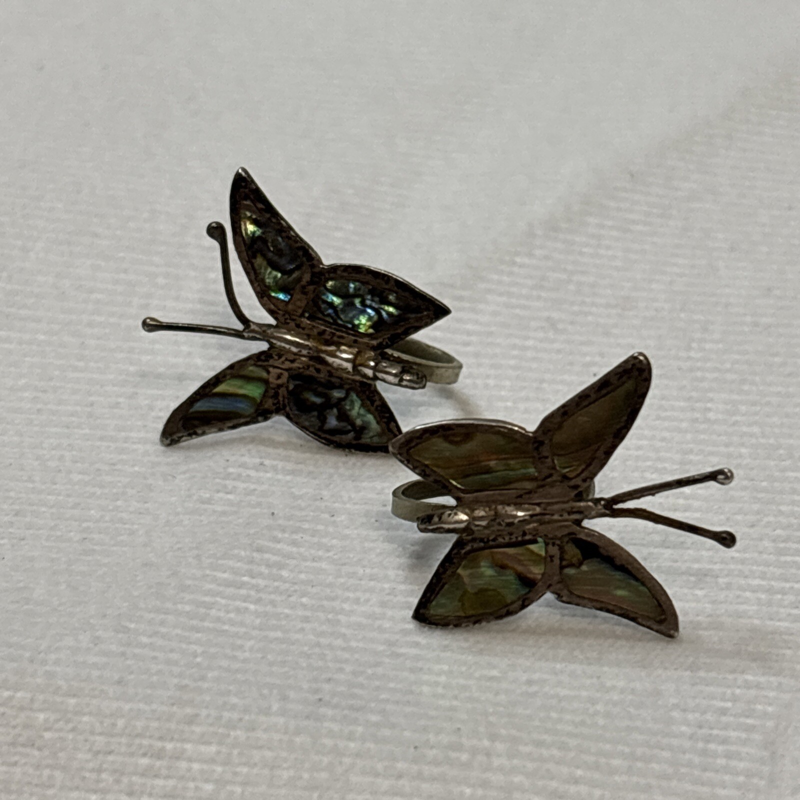 Vintage ECF Abalone Butterfly Clip On Screw Back Earr… - Gem