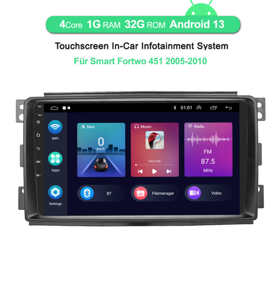 CarPlay Android 12 Car Stereo Radio GPS Sat Nav WIFI For Smart Fortwo ...