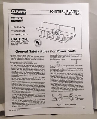 Owners Manual Instructions Book for AMT 5” Jointer/Planer Model 4800 ...
