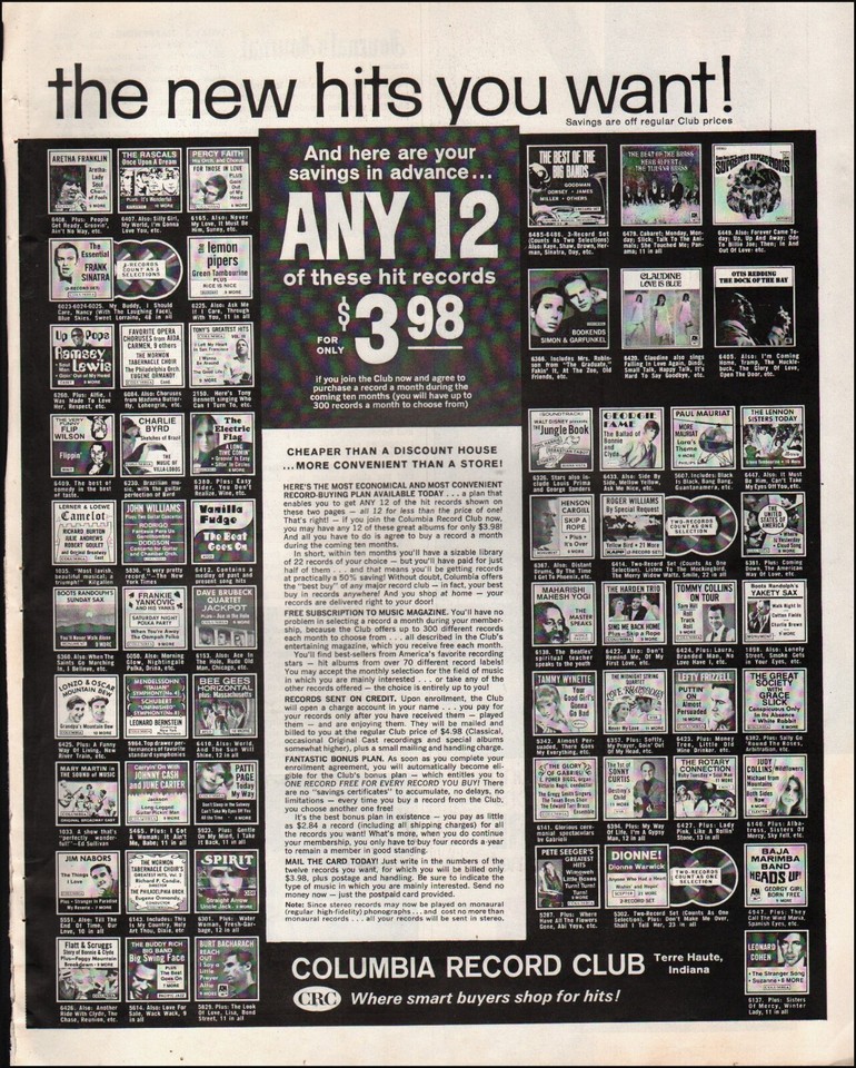 1968 Vintage ad Columbia Record Club retro music Albums 2-pg 09/20/23 ...
