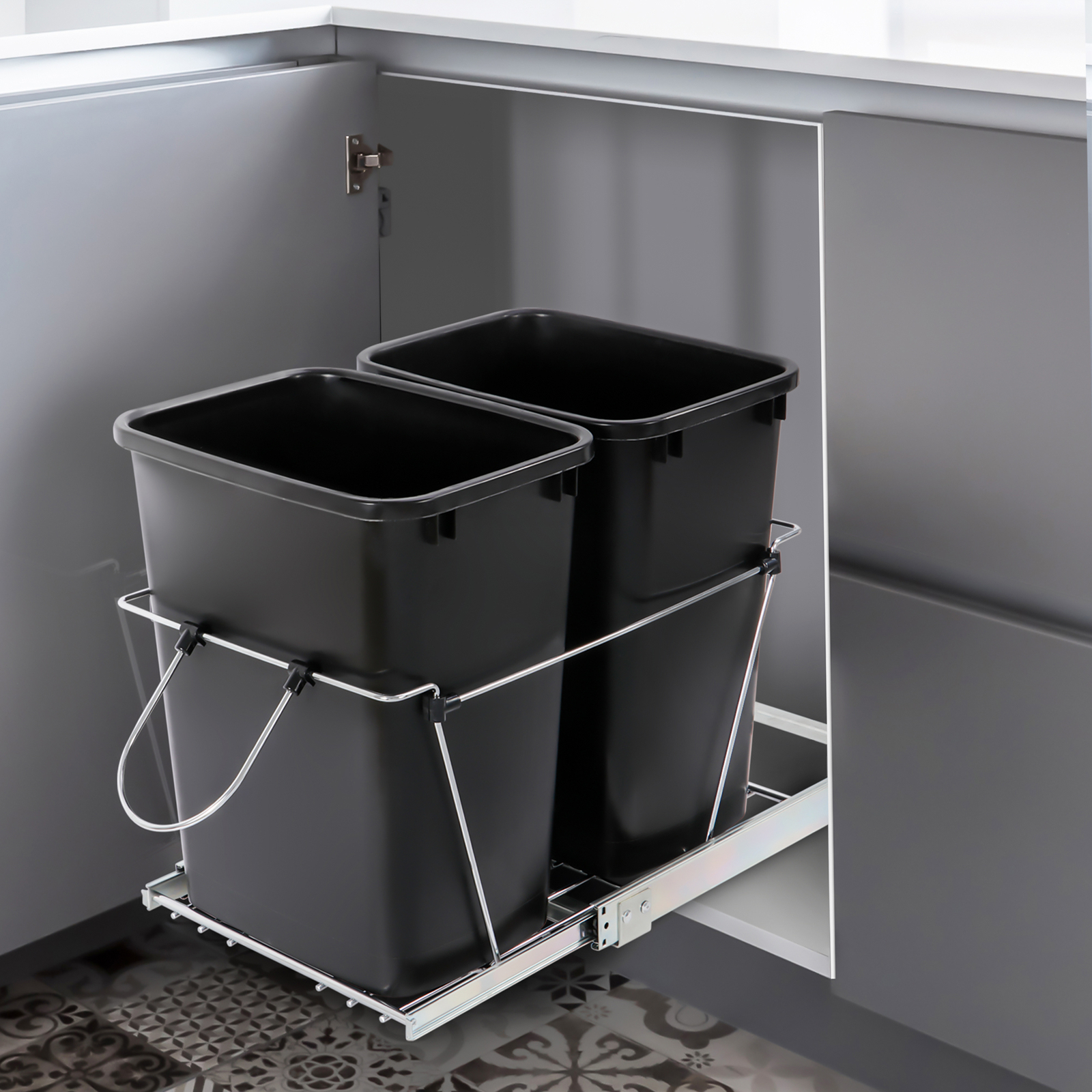 Double Pull Out Trash Garbage Can Sliding Kitchen Waste Container ...
