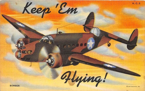 B83/ Patriotic Postcard Linen "Keep 'Em Flying!" Airplane Curt Teich ...