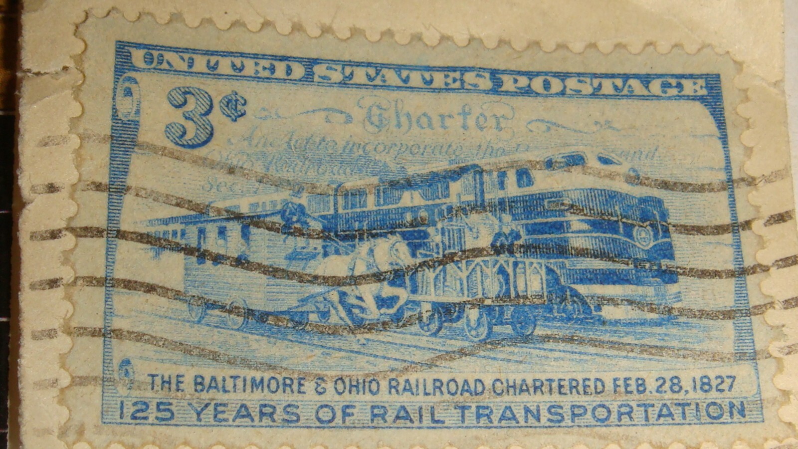 OB48 Vintage Railroad Stamp 3 Cents Marked Baltimore Ohio Chartered Feb ...