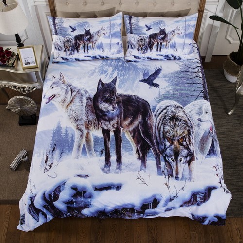 Snow Wolf Quilt Duvet Doona Cover Set Single/Queen/King Size Bed ...