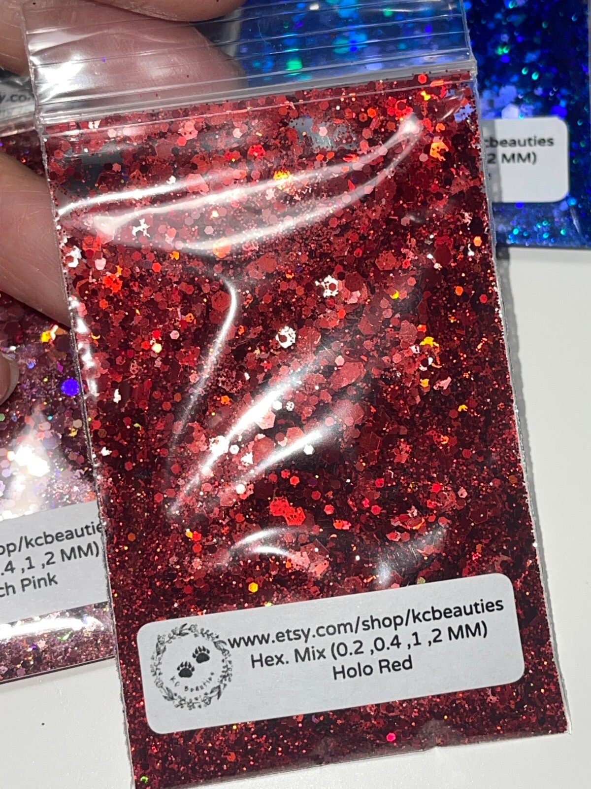 50g Solvent Resistant HEX MIX 0.2,0.4,1,2MM Glitter HOLO RED ART Nail ...