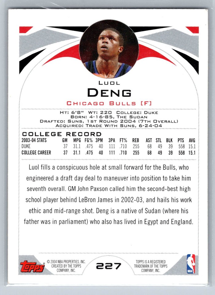 2004 Topps RC Luol Deng #227 | eBay