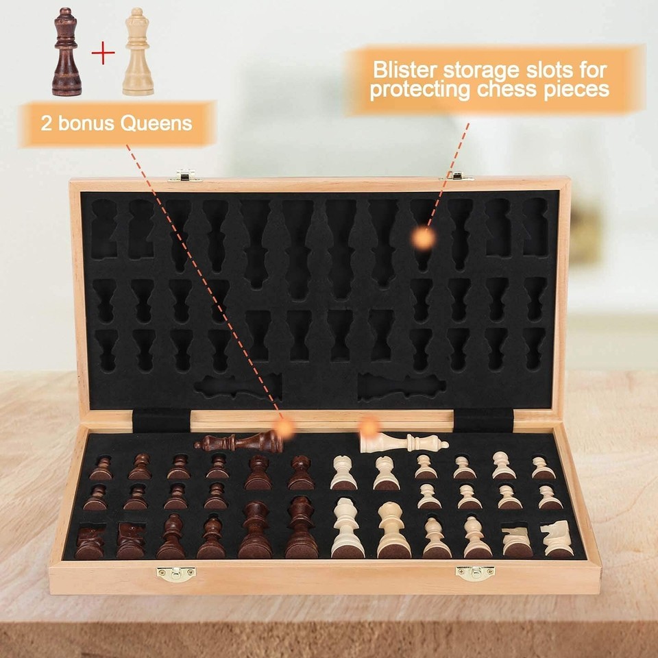 Magnetic Chess Board Set for Adults & Kids, 15" Wooden Folding Chess ...