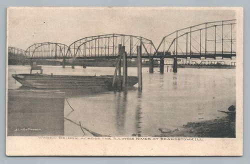 Illinois River Wagon Bridge BEARDSTOWN Illinois Antique Albertype ...