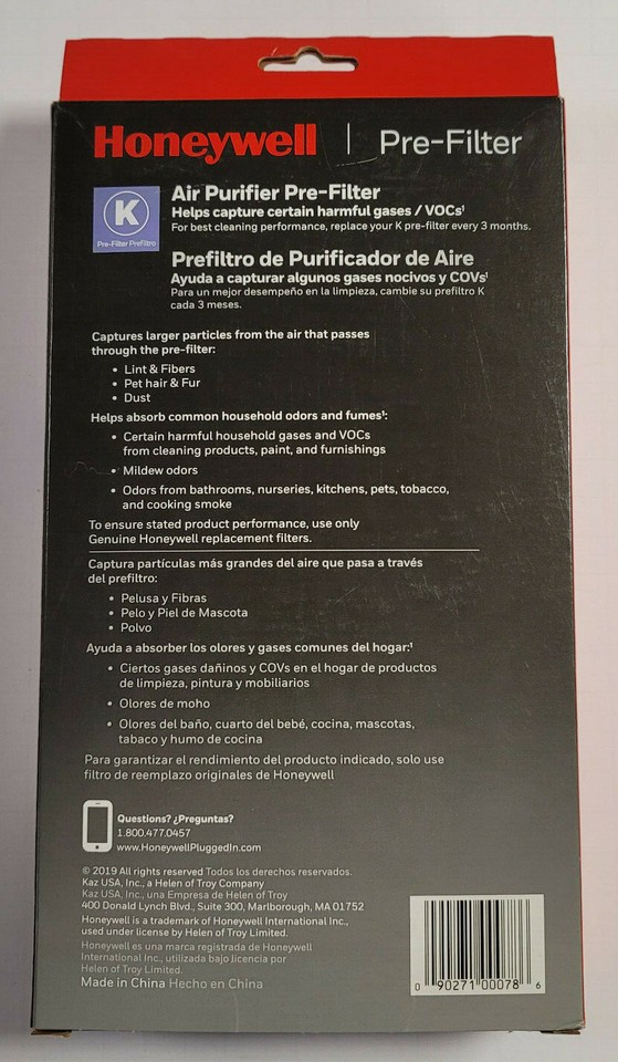 Honeywell Air Purifier Pre-Filters Replacement Model HRF-K2 90271000786 ...