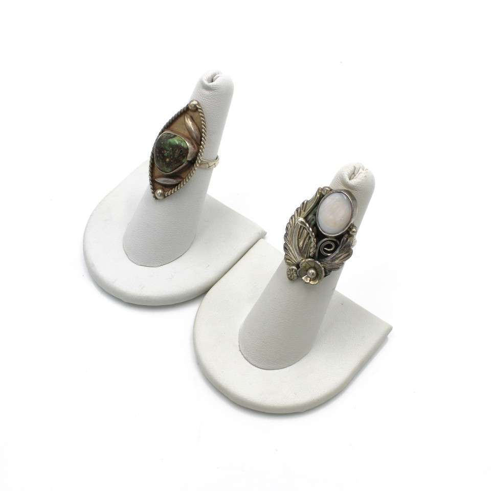 Southwest Signed Sterling Turquoise MOP Rope Twist 4-8.5 Rings Lot of 5 ...