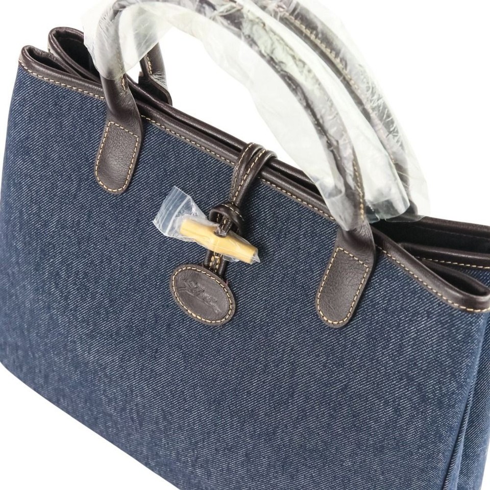 Longchamp Rozo denim tote bag in indigo women hand bag purse handle ...