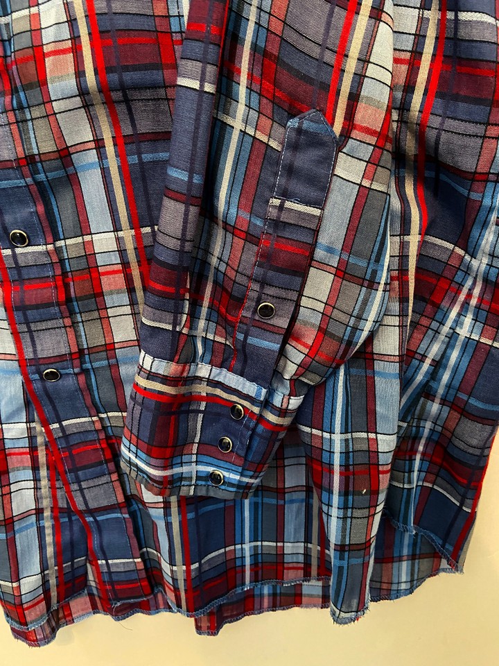 Panhandle Slim Vintage Western Cowboy Rodeo Pearl Snap Blue Plaid Shirt ...