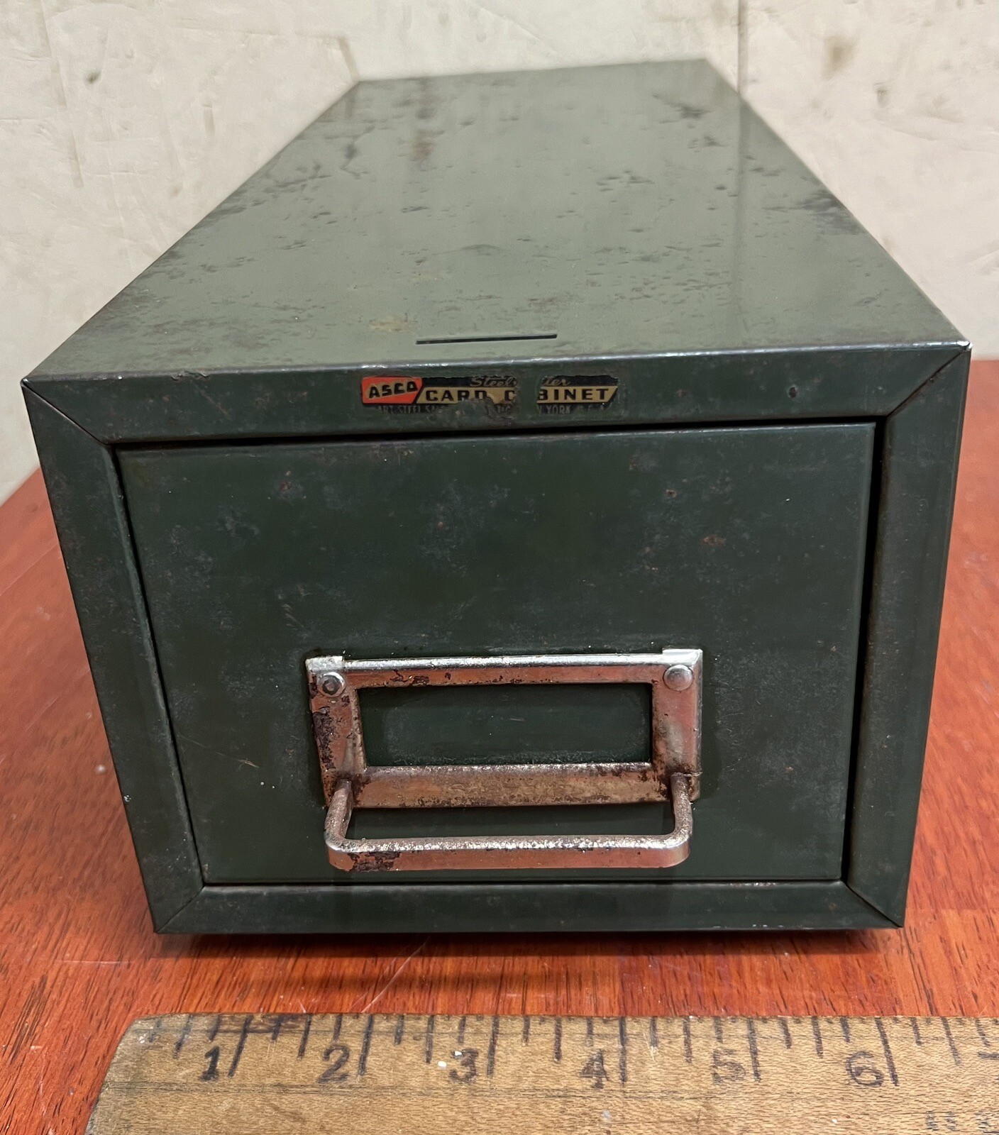 Vintage ASCO Steelmaster Card Cabinet 3" x 5" Metal Card File Box Green ...