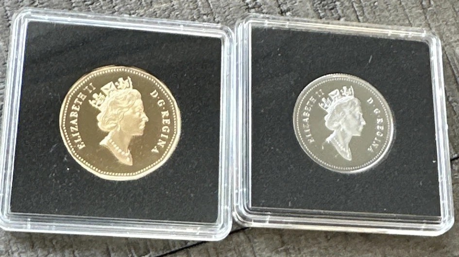 LOT OF 2- 1990 Canada PROOF $1.00 Dollar & 25 cents Heavy Cameo In ...
