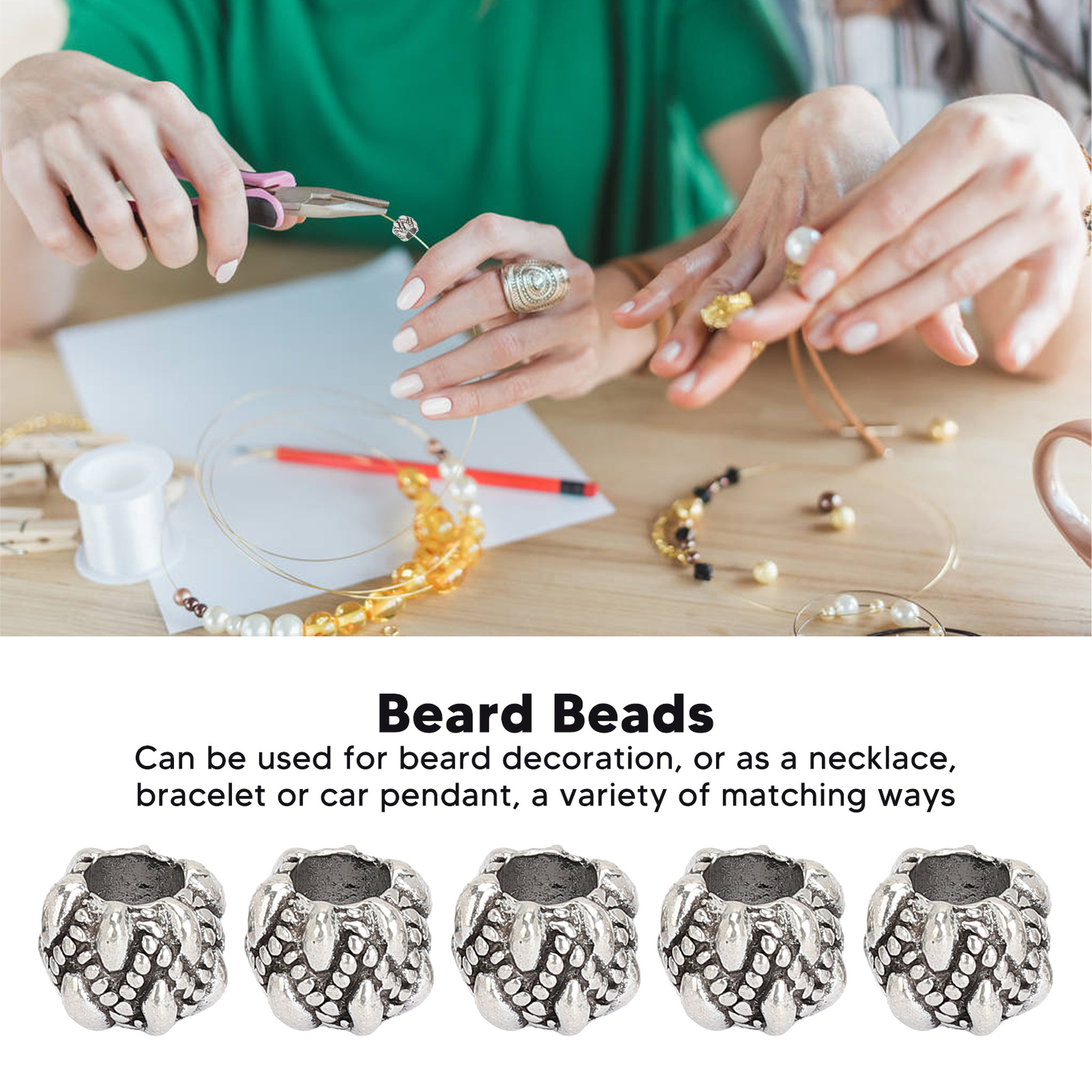 200Pcs Beard Beads Lightweight Versatile Decoration Durable Bracelet ...