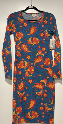 LULAROE LLR DEBBIE SIZE XS AQUA BLUE WITH ORANGE/YELLOW FLORAL #641 | eBay