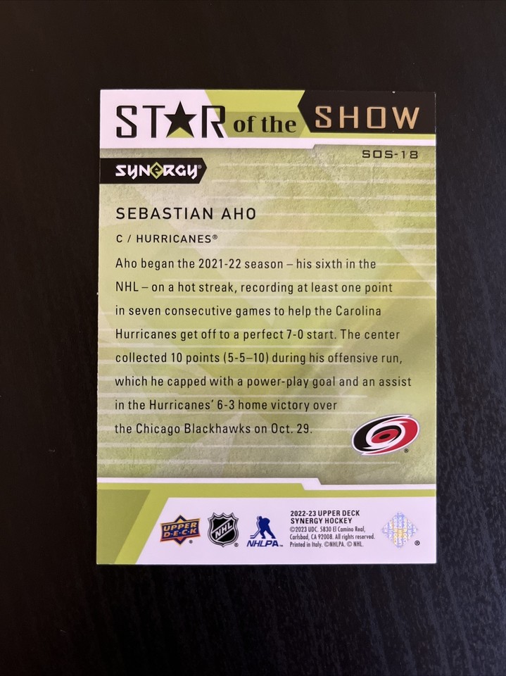 2022-23 Upper Deck Synergy Star Of The Show Sebastian Aho #SOS-18 ...