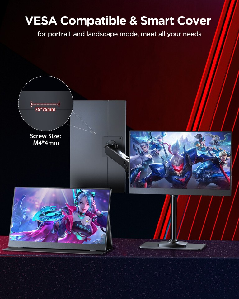 15.6" Portable Monitor 120HZ Screen QHD 100%sRGB For SAMSUNG DEX PS5 ...