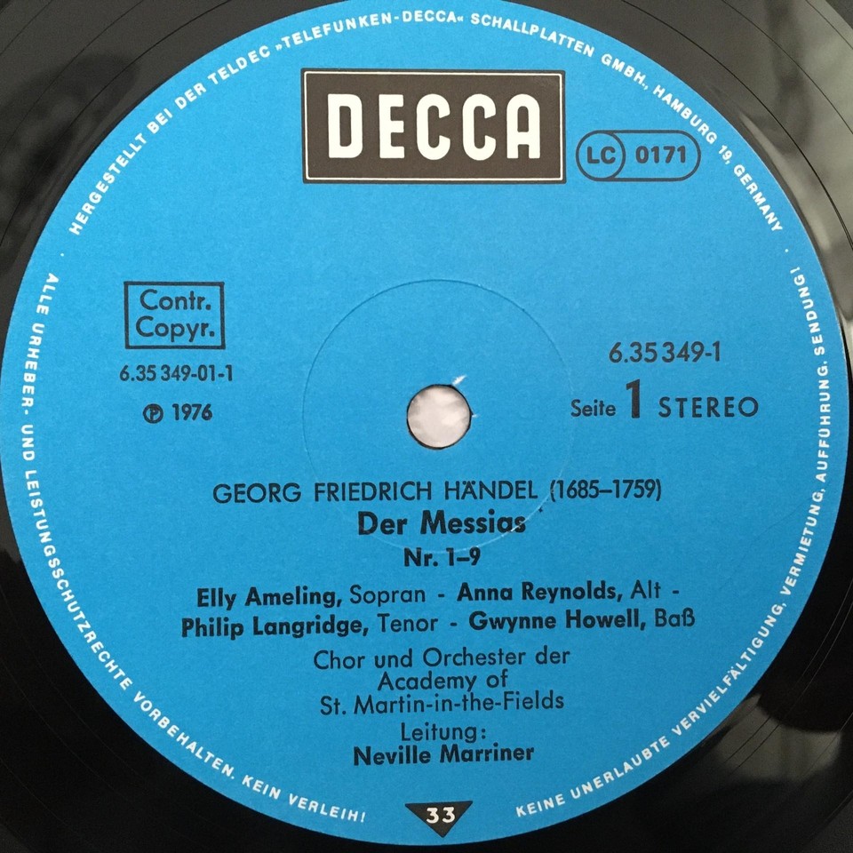D939 Handel The Messiah Ameling Reynolds Marriner 3LP DECCA 6.35349 FK ...