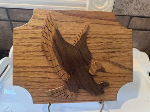 Wood Handmade Inlay Marquetry - Flying Eagle On Oak Wood Plaque ...