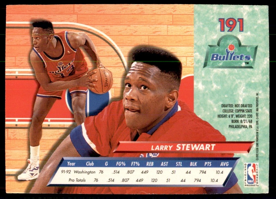 1992-93 Ultra Fleer Larry Stewart Basketball Cards #191 | eBay