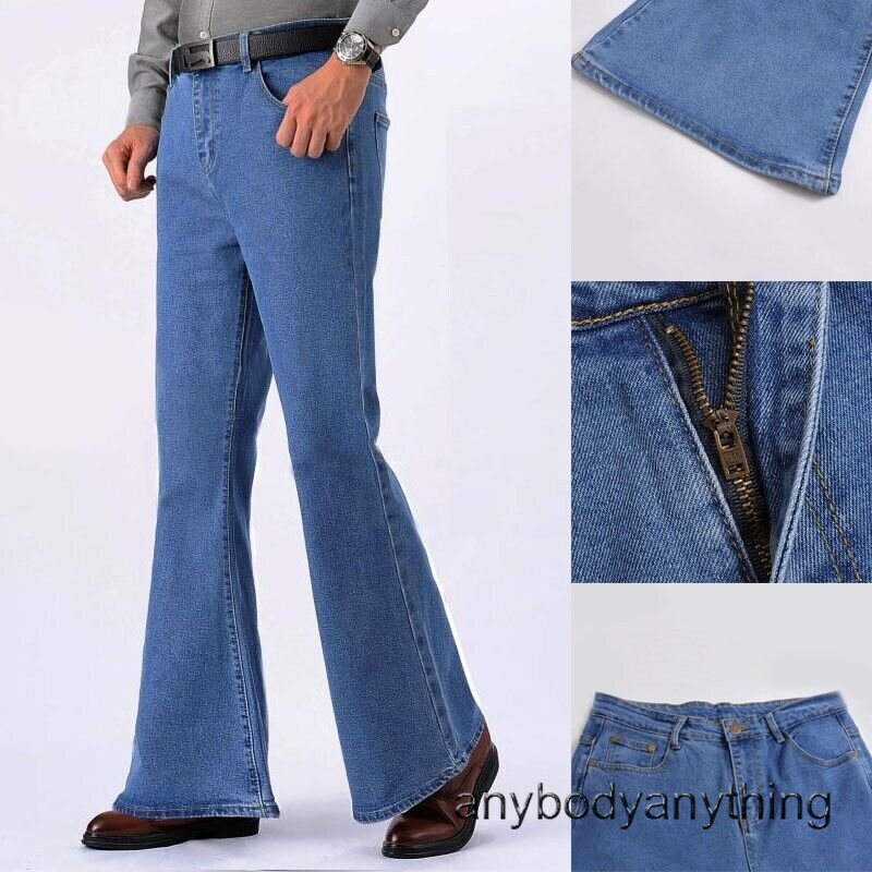 Men Bell Bottom Jeans Flared Denim Pants Retro 60s 70s Trousers Slim ...