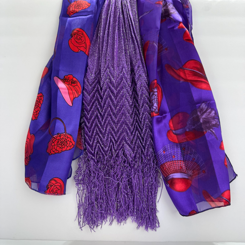 Red Hat Society Scarf Lot of 3 Purple With Red Hats & Sheer Fish Net ...