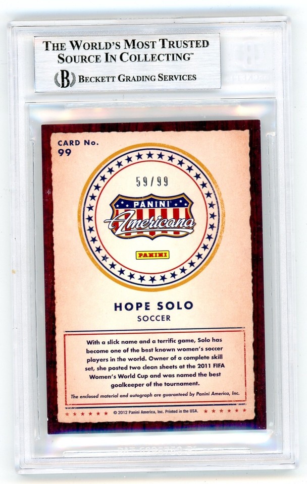 2012 PANINI AMERICANA HOPE SOLO JERSEY SIGNATURE AUTO BGS 8.5 USA ...