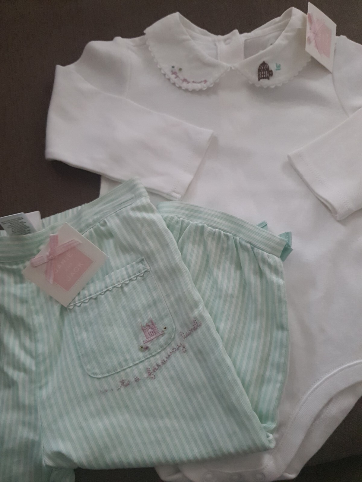 Janie and Jack LAYETTE SET NWT COLLARED BODYSUIT MATCH PANTS BIRD CAGE ...