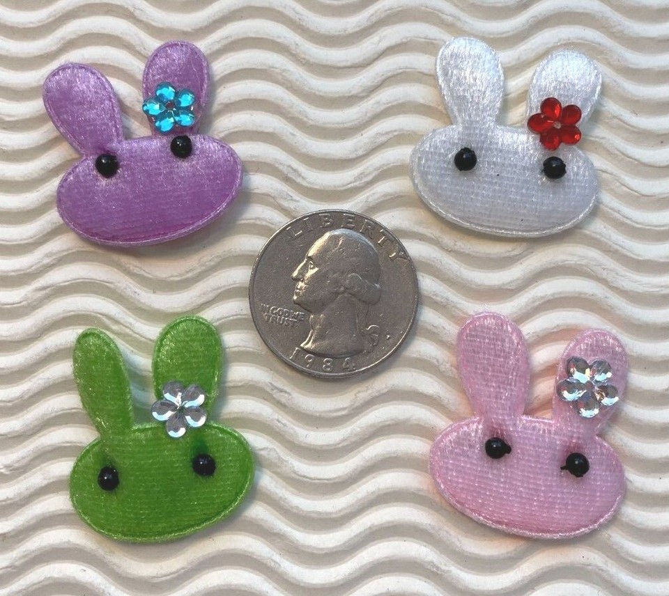 40pc x (1 1/8") Padded Velvet/Felt Easter Bunny/Rabbit Applique with ...