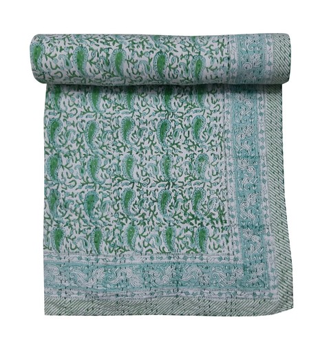 Queen Indian Kantha Handmade Quilt Throw Bedspread Blanket Hand Block ...