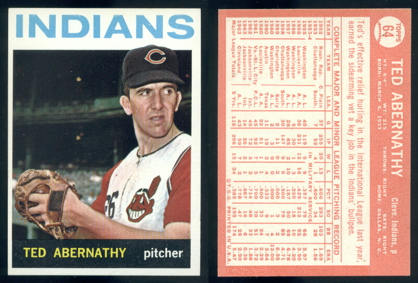 (49841) 1964 Topps 64 Ted Abernathy Indians-NM | eBay