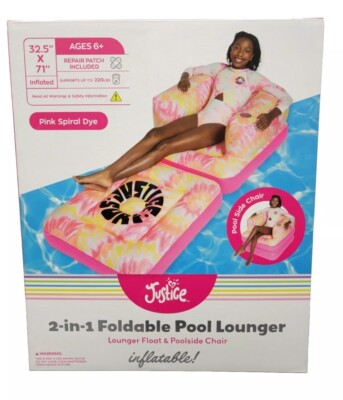 NEW Justice Pink Floral 2-in-1 Foldable Pool Lounger Float & Poolside ...