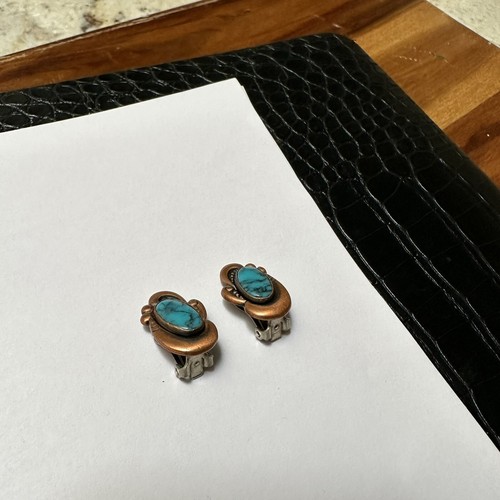 Signed Bell Copper - Blue Turquoise Color Clip On Earrings | eBay
