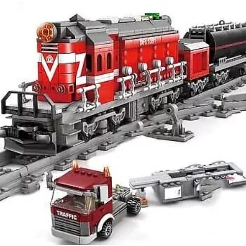 City Series Power Red Diesel Cargo Train Building Blocks Set Bricks ...