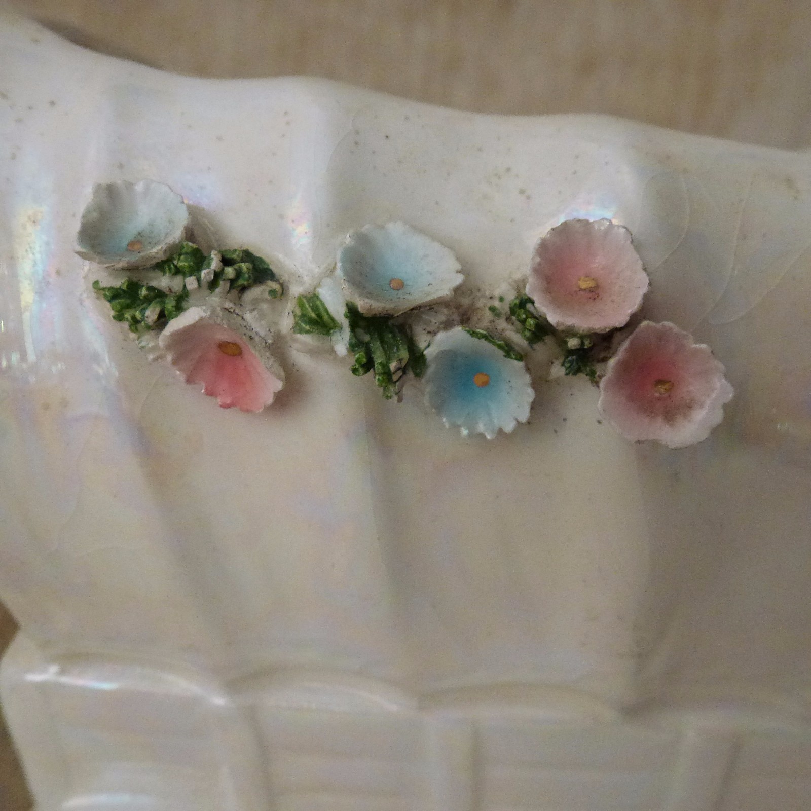 Lefton Iridescent Luster ware Pixie Elf Fairy Planter Vase Floral Trim ...