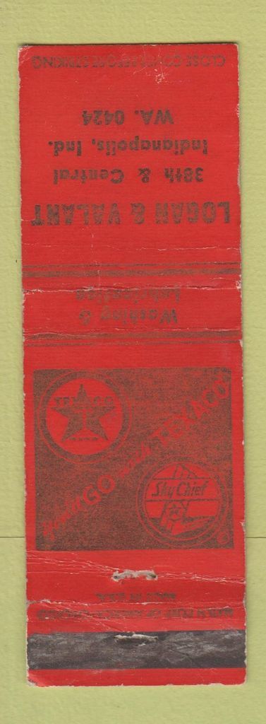 Matchbook Cover - Logan & Valant Texaco oil gas Indianapolis IN WEAR | eBay