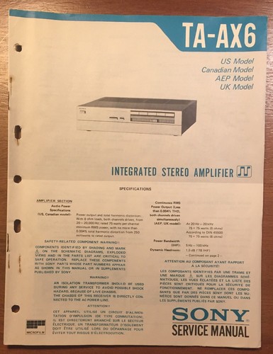 SONY TA-AX6 INTEGRATED STEREO AMPLIFIER ORIGINAL SERVICE MANUAL P131 | eBay