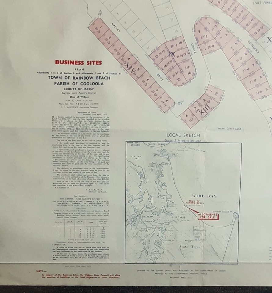 1972 ~Real Estate Subdivision Land Auction Poster ~Rainbow Beach, S.E ...