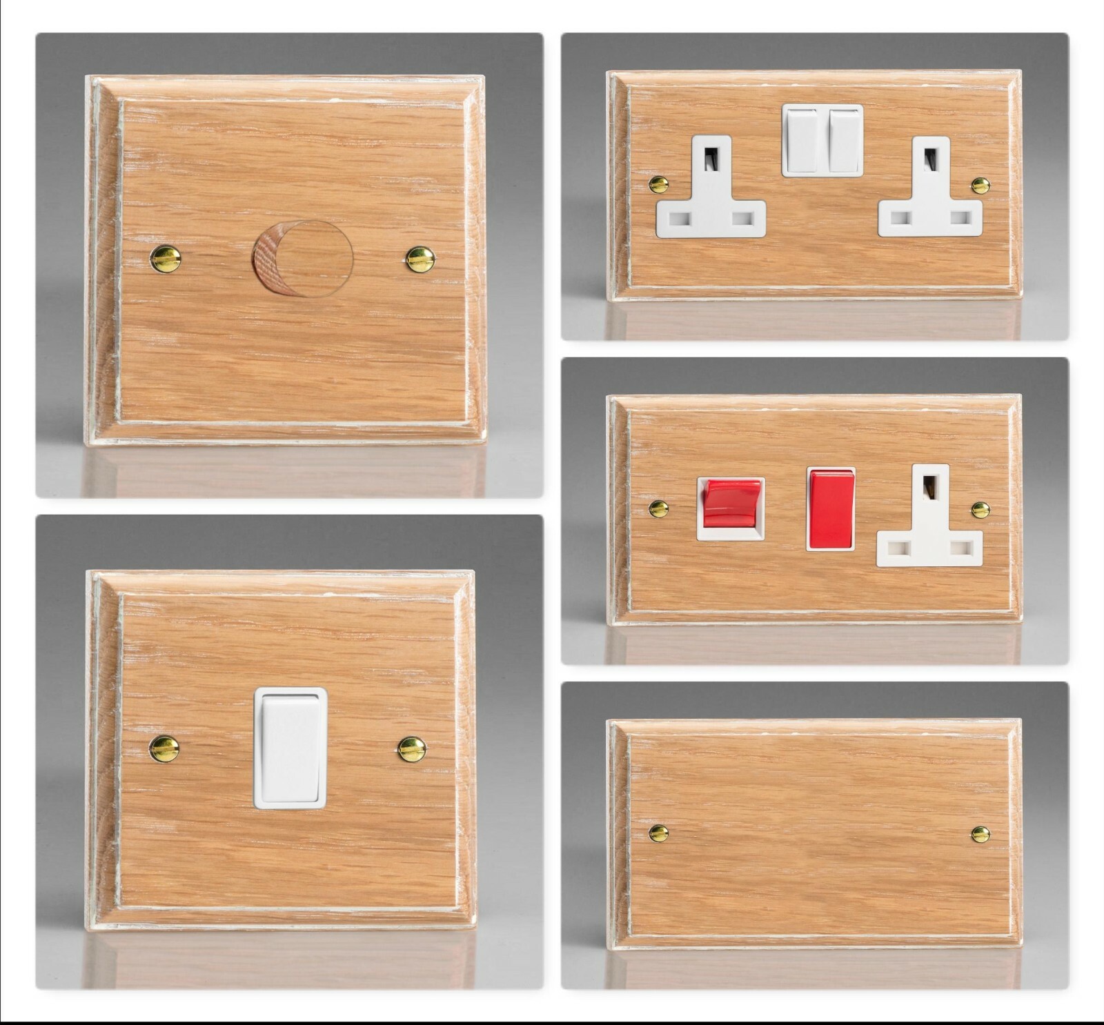 Varilight Kilnwood Limed Oak Wooden Light Switch Plug Socket Dimmer ...