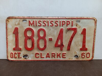 1960 Mississippi License Plate Tag Original | eBay